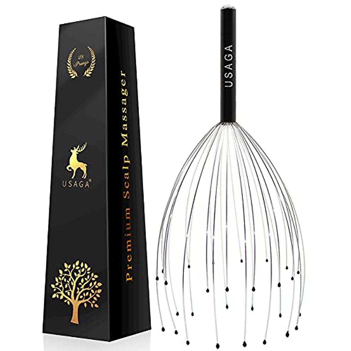 USAGA 28 Finger Head Scratcher, Head Massager, Scalp Massager, Head Whisk Massager, Wire Massager for Head Hair Body Massage and Stress Relax (Black)