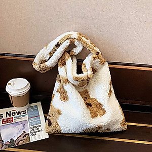 Plush Bear Bags For Women, Girls Tote Fluffy Plush Shoulder Bags Faux Fur Clutch Purses (White)