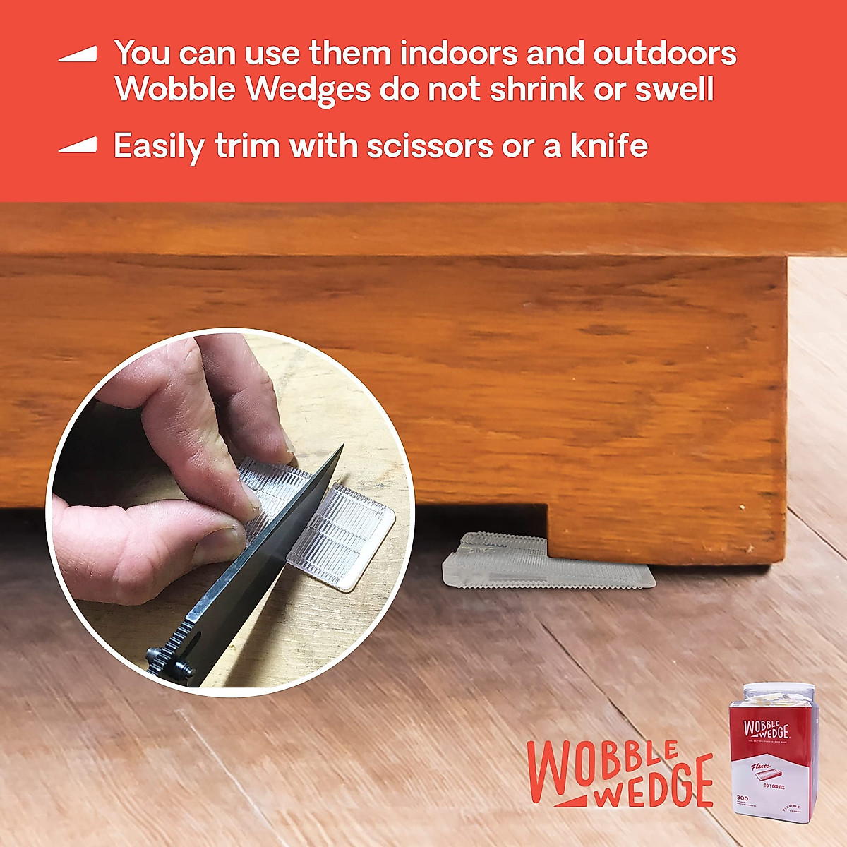 Wobble Wedges Flexible Plastic Shims, 300 Pack - MADE IN USA, Multi-Purpose Shim Wedges for Home Improvement & Work - Plastic Wedge, Table Shims for Leveling, Toilet Shims & Furniture Levelers - Clear