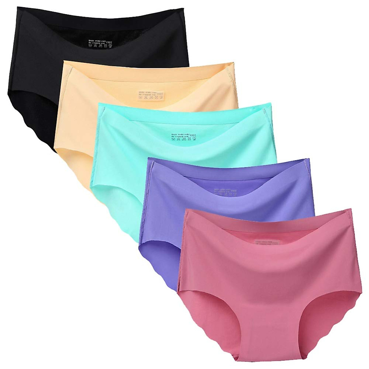 Nightaste Women's Seamless Briefs Pack of 5 Ice Silk Panties Mid-Rise No Show Underwear (Small, Multi1)