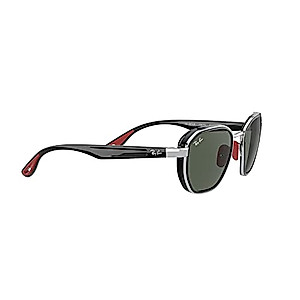 Ray-Ban RB3674M Scuderia Ferrari Collection Round Sunglasses, Silver/Dark Green, 51 mm