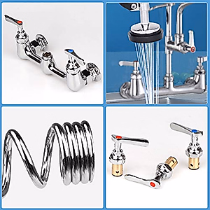 COOLWEST Commercial Sink Faucet 8 Inch Center Wall Mount Kitchen Faucet with Pull Down Pre-Rinse Sprayer and 12” Add-on Swivel Spout, 36” Height Perfect for 3 Bay Compartment Sink