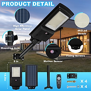 Solar Street Light,200W Solar Street Lights Outdoor Dusk to Dawn with Motion Sensor IP65 Waterproof Led Solar Outdoor Lights Remote Control for Yard,Garden,Street,Parking lot,etc.