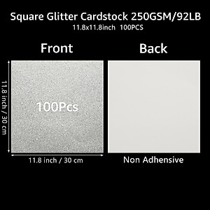Acrux7 100 Sheets Silver Glitter Cardstock 12 x 12 Inch Glitter Cardstock Paper for Invitations, Scrapbook, DIY Cards, Graduations, Crafts, Printing, Box Wrapping Silver Shimmer Paper 250GSM/92lb