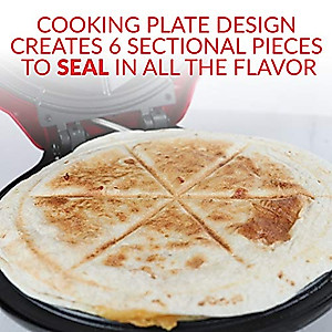 Taco Tuesday Deluxe 10-inch 6-Wedge Electric Quesadilla Maker with Extra Stuffing Latch, Red