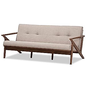 Baxton Studio Bianca Fabric Sofa in Light Gray and Walnut Brown
