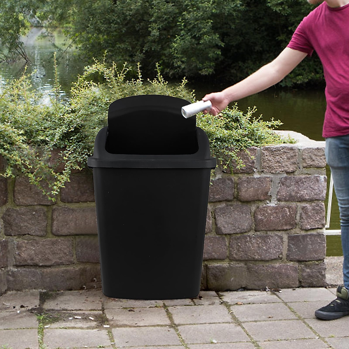 Cand 70 Liter Garbage Can 4 Pack, Black Trash Bin with Swing Lid, Plastic Garbage Can Swing Cover