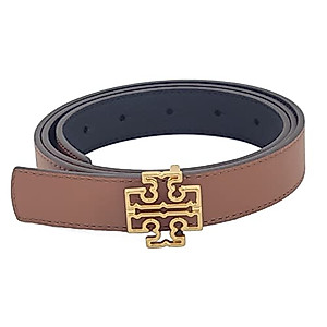 Tory Burch 141739 Britten Logo Black/Classic Tan With Gold Hardware Reversible 1 Inch Width Women's Belt (XL)
