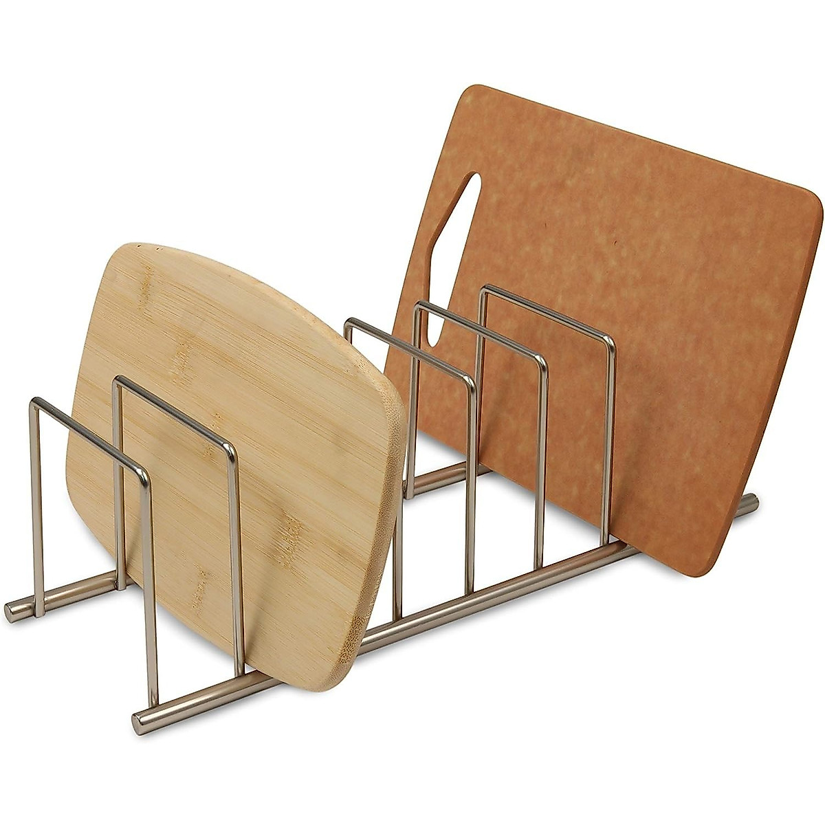 Spectrum Diversified Euro Kitchen Organizer for Plates, Cutting Boards, Bakeware Cooling Racks, Pots & Pans, Serving Trays, Reusable Containers, and Lids, Satin Nickel