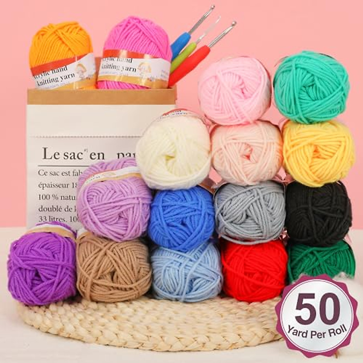 XSEINO Crochet Kit with Step-by-Step Video Tutorials,Includes Premium 16 Roll-800Yard Crochet Yarn, 9 Crochet Hooks, Crochet Bag and All Accessories Kit - Crochet Kit for Beginners