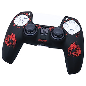 HLRAO silicone case with laser engraved dragon (radiation) for PS5 controller + x2 laser dragon pattern thumb grips and 8 thumb grips.