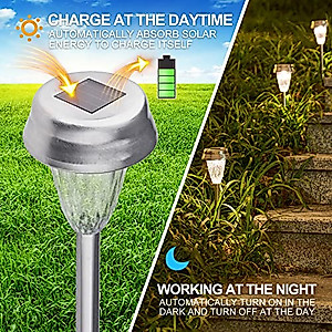 QEEPGG Solar Lights Pathway Outdoor Waterproof Stainless Steel Metal Plastic Auto On/Off Solar Powered Landscape LED Lighting for Garden Yard Walkway Lawn, Patio, Deck, Driveway Stakes