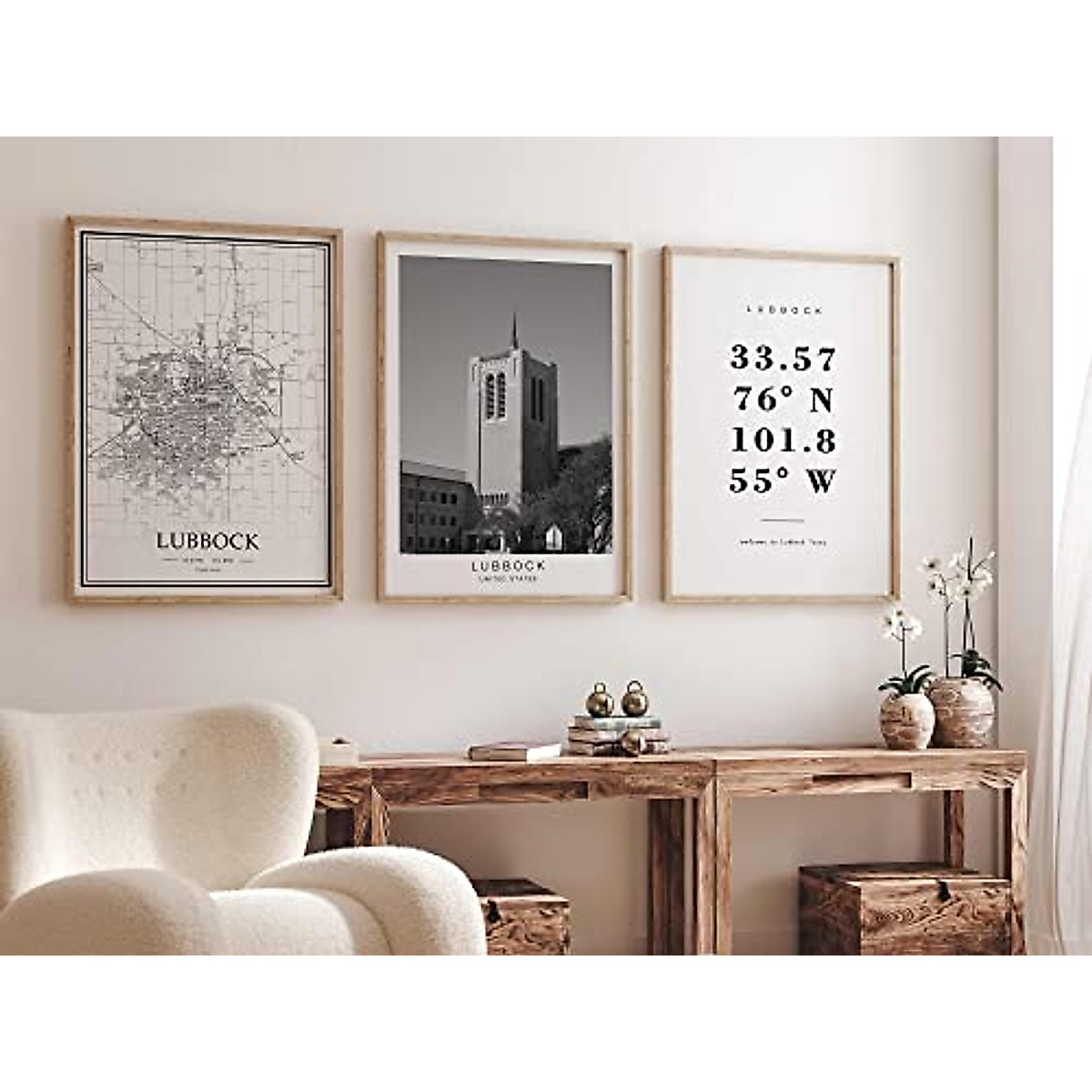 Dear Mapper Lubbock United States View Abstract Road Modern Map Art Minimalist Painting Black and White Canvas Line Art Print Poster Art Line Paintings Home Decor (Set of 3 Unframed) (24x36inch)