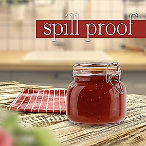 Glass Jars with Airtight Lid | Glass Airtight Food Storage Containers | Clear Leak Proof Rubber Gasket and Clamp Lid [Set of 4-25 oz]