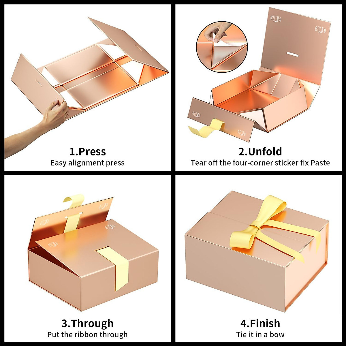 RYDDOY Gift Box, 9x7x4 inch Rose Gold Gift Box with Magnetic Lid for Presents Contains Card, Ribbon, Collapsible Small Gift Box for Bridesmaid Proposal, Wedding, Birthdays, Valentine Day, Christmas
