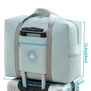 Travel Tote Bag,For Spirit Airlines Personal Item Bag 18x14x8 Foldable Travel Duffel Bag Tote Lightweight Weekender Overnight Carry on Luggage Bag for Women and Men (D-Light blue-lining,side pockets)