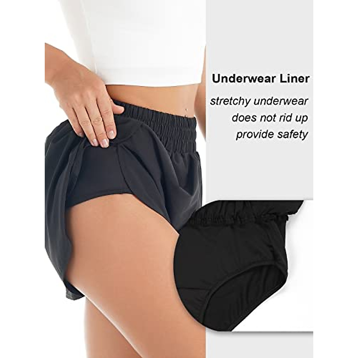 Blooming Jelly Womens Quick-Dry Running Shorts Sport Layer Elastic Waist Active Workout Shorts with Pockets 1.75" (Medium, Black)