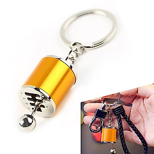 GKmow Pack-1 Car Shifter Keyring, Universal Polished Metal Key Chain Model, 6 Speed Gear Mini Key Clip (Gold)