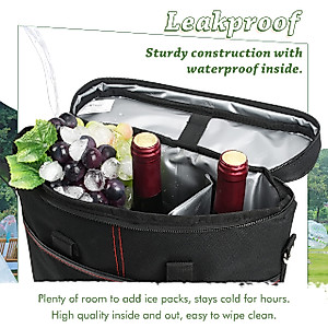 Tirrinia Insulated Wine Gift carrier - 3 Bottle Travel Padded Wine Carry Cooler Tote Bag with Handle and Adjustable Shoulder Strap, Black
