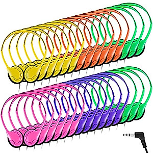 Yunsailing 30 Pack Class Set Headphones for Kids Students Bulk School Classroom Headphones Over Head Earphones on Ear Earbuds Adjustable with 3.5 mm Jack for Child Children Adults (Bright Colors)