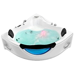 Empava Corner Whirlpool Bathtub with Heater,2 Person Jetted Tub with Light,Spa Hydromassage with Chromatherapy,Acrylic,59 in