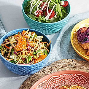 DOWAN Ceramic Soup Bowls, Colorful Deep Cereal Bowls, 30 Ounce Bowls Set of 4 for Ramen, Salad, Fruits, Snack, Pasta, Side Dishes, Ideal Wedding Party Housewarming Gift