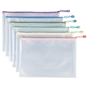 Tamaki 6 Pack Mesh Zipper Pouch Bags Waterproof Zipper Bags Durable Pouches for Organization Bag Board Game Storage, Document Bag Letter/A4