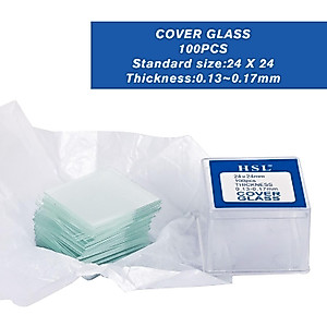 HSL Microscope Slides and Covers,24x24mm Square Cover Glass 100pcs and 50cps Blank Ground Edge Glass Slides for Monocular Binocular Trinocular Microscope lab coverslips Cover Slips Kids Adults.