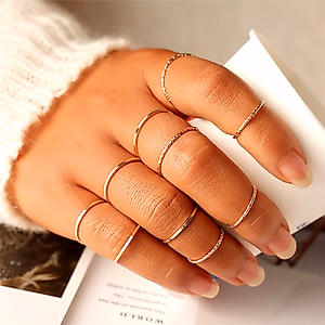 WFYOU 10 Pcs 1-2mm 18K Gold Plated Simple Rings for Women Band Knuckle Stacking Midi Rings Elegant Classic Minimalist Rings Comfort Fit