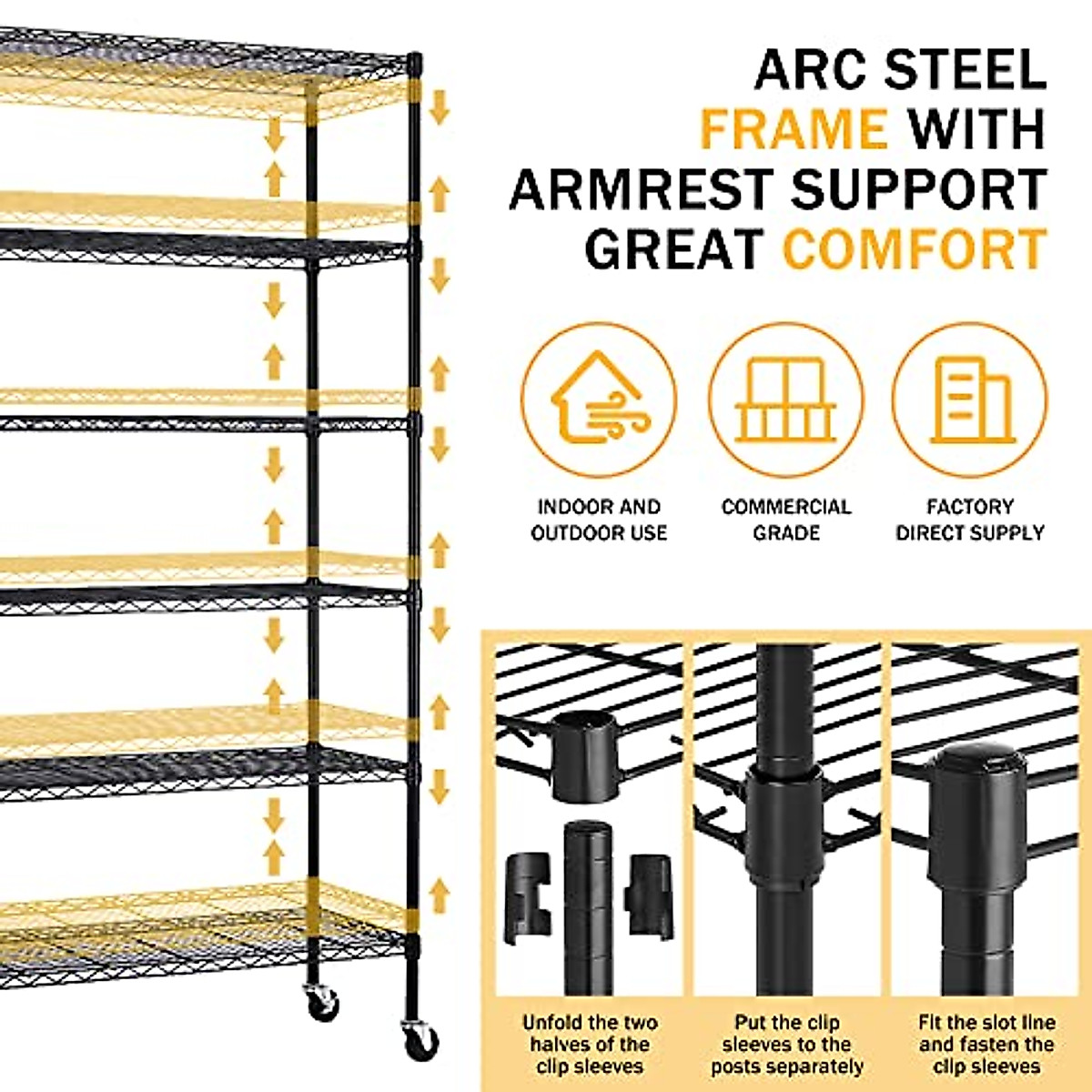 6 Tier Wire Metal Shelving Rack,Heavy Duty 48" W x 18" D x 82" H Adjustable Shelving Units and Storage with Casters/Wheels and Feet Levelers,Garage Metal Steel Storage Shelves for Kitchen/Office Rack