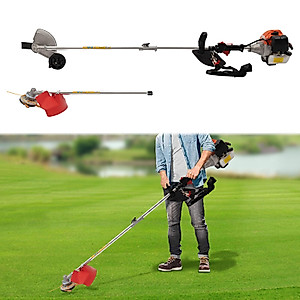 TQSHOoP Weed Wacker Gas Powered 2 Stroke 26CC Gas String Trimmer Edger Gasoline Grass Trimmer Cordless Portable Brush Cutter with 2 Blade Heads for Yard Garden