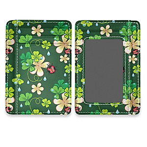 Linomo Thin leather Card Holder and Money Clip Green St Patrick's Day Shamrock Wallet RFID Blocking for Men & Women