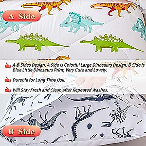 RYNGHIPY Dinosaur Comforter Set for Kids Boys Girls Dinosaur Bedding Set with 2 Pillowcases Soft Breathable Microfiber Comforter Sets for All Season (White,Twin)