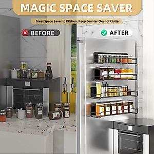 DOUBLE 2 C Magnetic Spice Rack for Refrigerator, 4 Packs Strong Magnetic Shelves Fridge Organizer, Large Capacity Space Saving Spice Organizer Shelf for Kitchen Storage