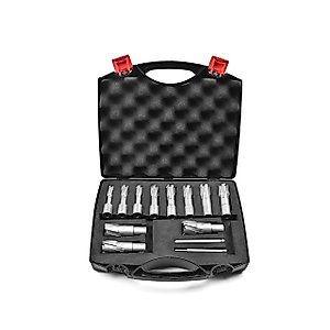Annular Cutter Set Carbide TCT 13 pcs JESTUOUS 3/4 Inch Weldon Shank 1-3/8 Cutting Depth and Cutting Diameter from 1/2 to 1-1/8 Two Flat Bit for Drill Press with 2 Pilot Pins
