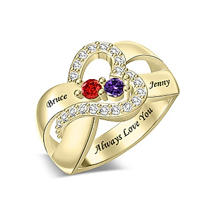 BAUMA AUTO Personalized Mother Rings, Mother Ring with 1-4 Birthstones & Names Family Custom Birthstone Ring for Women Mom Wife Daughter (A -2 Birthstones & Names)