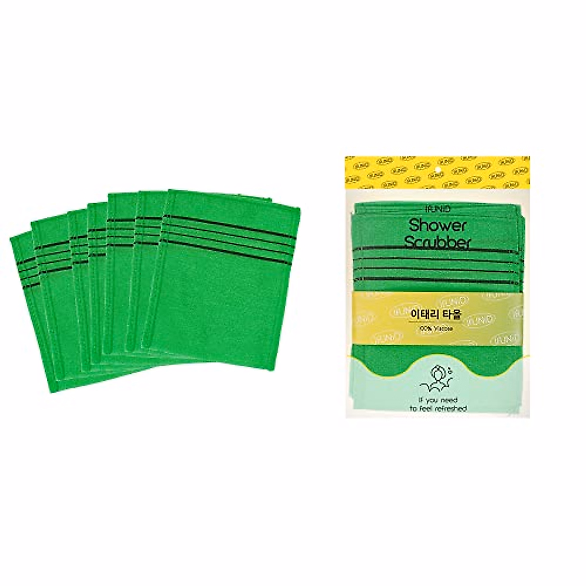 IFUNID Korean exfoliating Washcloths Mitt for shower scrubber bathroom towel 100% Viscose rayon scrub for bodyshower- 7pcs Small Towels Mini Green SET