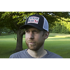 Urban Ridge Reagan Bush ’84 Adult Trucker Hat Snapback, Black with Embroidered Patch