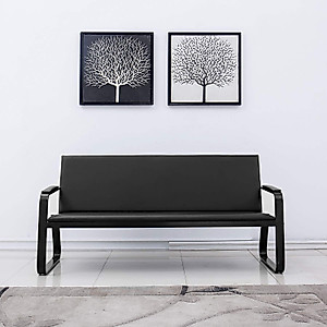 walnest 3PCS 5 Seats Office Reception Chair Set PU Leather Waiting Room Bench Visitor Guest Sofa Airport Clinic 2x1-seat and 1x3-seat