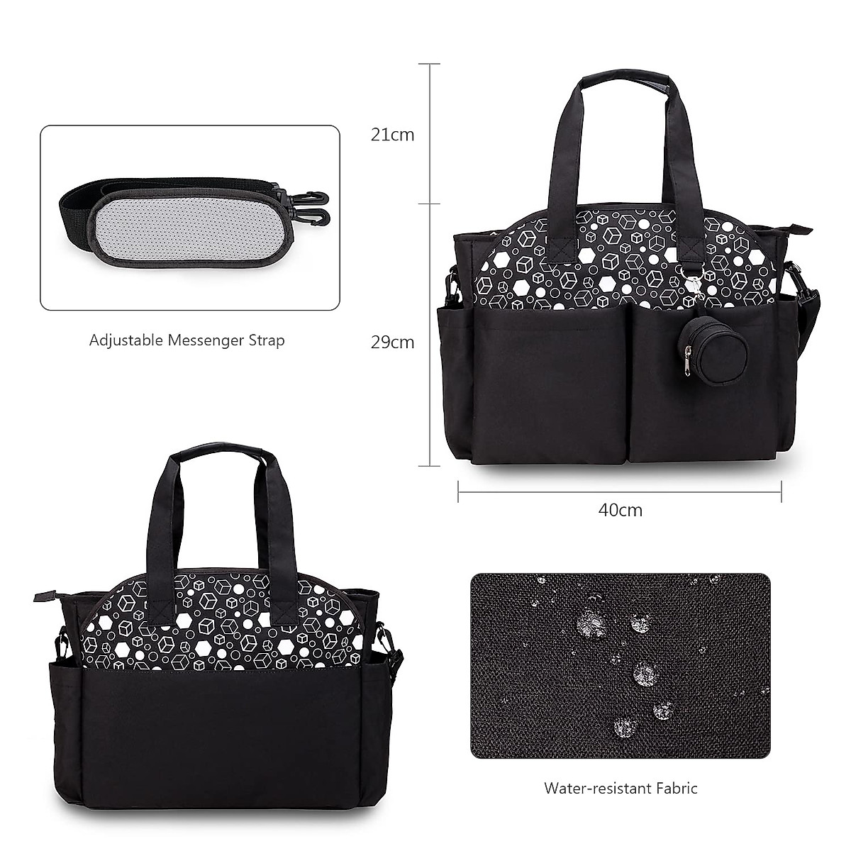 Diaper Bag Tote with Pacifier Case&Changing Station Upgrade Multi-Function Messenger Weekender Bag Baby Bag with Adjustable Shoulder Strap Insulated Pockets (N Black)