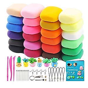 Vankerter 24 Colors Air Dry Clay for Kids Non-Toxic Soft & Ultra Light Magic Modeling Clay Kit with Project Book, Accessories and Sculpting Tools, Perfect Creative Gift for Boys & Girls