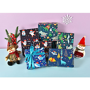 Titiweet Dinosaur Shark Animal Christmas Wrapping Paper for Kids - 12 Sheets, 20 x 28 Inches Per Sheet