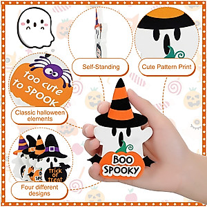 4 Pieces Halloween Ghost Decor Wooden Ghost Theme Table Centerpieces Cute Ghost Decor Trick or Treat Candy Sign Blocks for Home Shelf Party