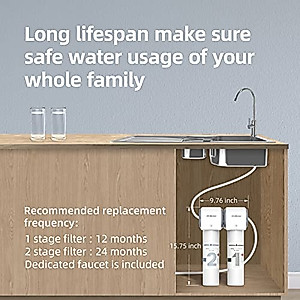 Weiss Wasser Ultra-Filtration Under Sink Water Filter, Reduces Lead, Chlorine, Bad Taste & Odor, Under Counter Water Filter Direct Connect to Kitchen Faucet, with Dedicated Faucet,WU2.SH01