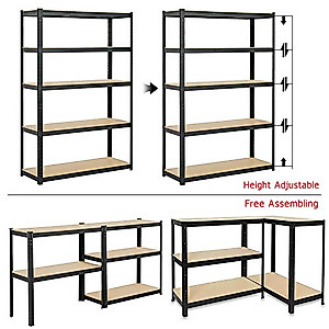 5 Tier Shelving for Garages and Sheds with MDF Boards 1929lb Load Capacity Racking Storage Shelving Unit Plug-in System Shelving Units for Storage Garage Shelving Units (59.1"x27.6"x11.8")