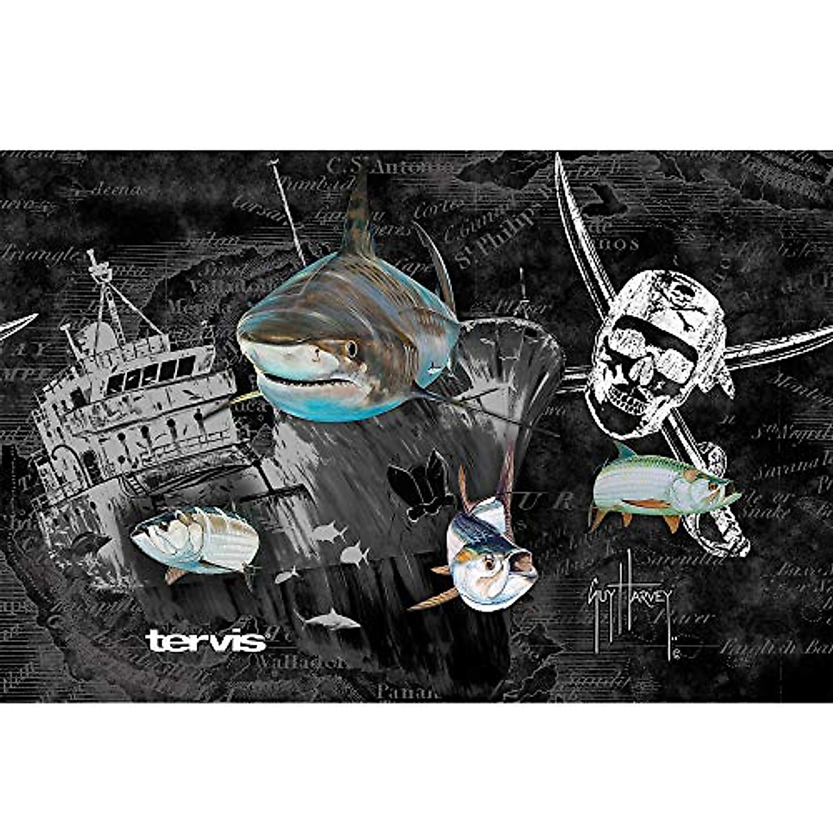 Tervis Triple Walled Guy Harvey Insulated Tumbler Cup Keeps Drinks Cold & Hot, 30oz - Stainless Steel, Shark Pirate