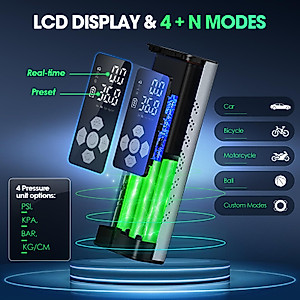 Cocosun Tire Inflator Portable Air Compressor, 2X Faster Inflation [9400mAh Battery & 12V DC Cord] Car Tire Pump with LCD Dual Display, 150PSI Electric Air Pump for Car SUV MPV RV Bike Ball,Grey