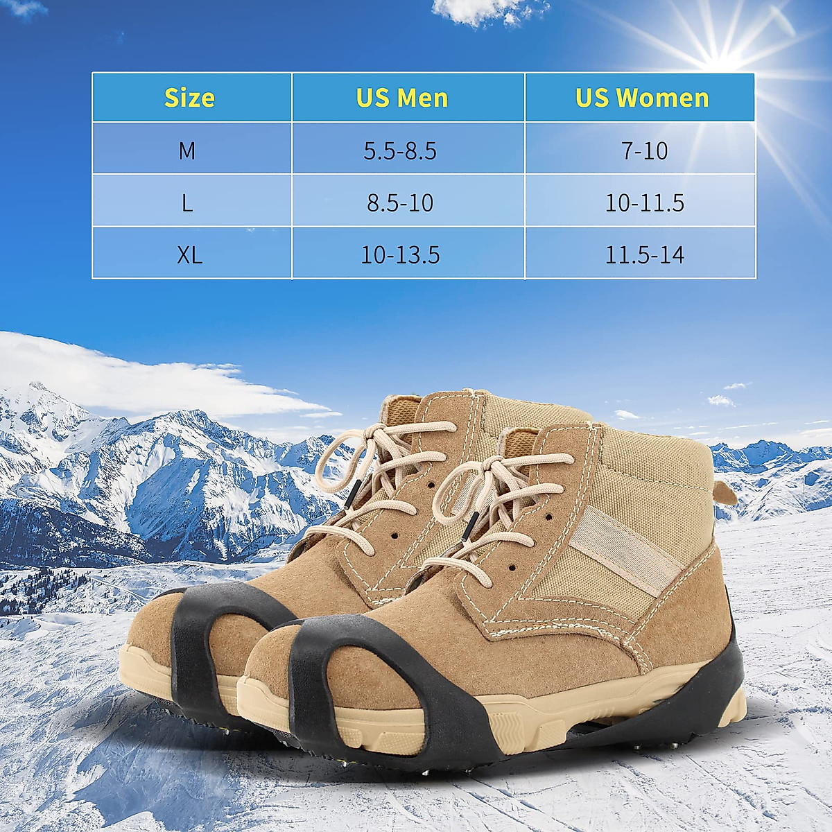 Xproutdoor Non-Slip Ice Cleats Snow Grips, Strong Traction Crampons 11 Steel Studs, for Shoes and Boots, Snow Ice Walking, Medium