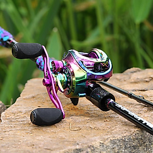 Sougayilang Fishing Rod and Reel Combo, Medium Fishing Pole with Baitcasting Reel Combo, 2-Piece Baitcaster Combo-Purple-5'10'' with left handed reel