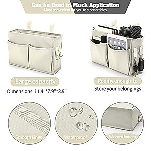 Bunk Bed Organizer, Bedside Caddy Hanging Bed Organizer Storage Bag with 4 Pockets and 2 Hooks, for College Dorm Rooms Bed, Hospital Bed, Baby Bed Rails, 600D Oxford Cloth (Beige)